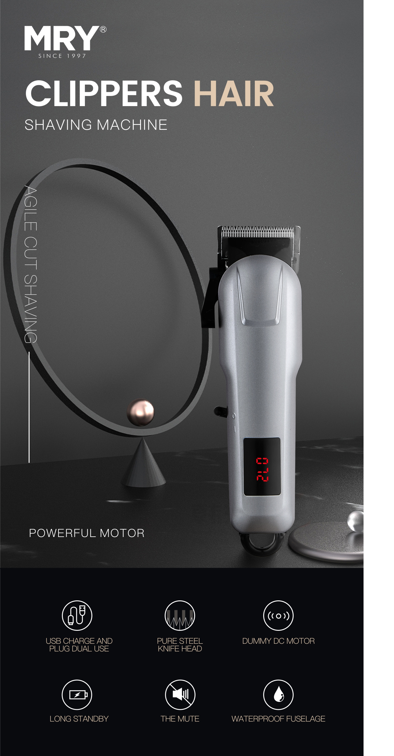 Professional cordless hair clipper MR-809A